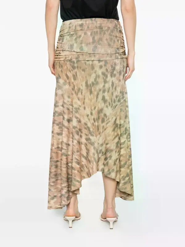 GANNI Printed Ruched Skirt - Neutrals