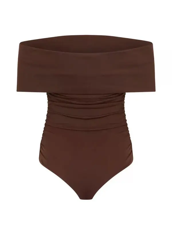DES_PHEMMES Ruched Off-the-shoulder Bodysuit
