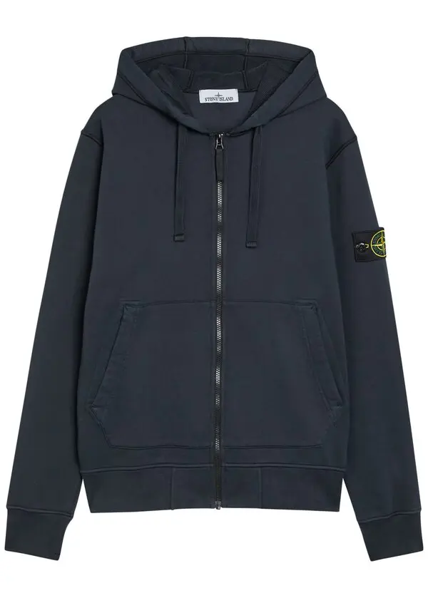 Stone Island Hooded Cotton Sweatshirt With Logo - Navy