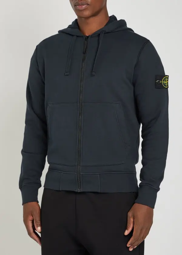 Stone Island Hooded Cotton Sweatshirt With Logo - Navy