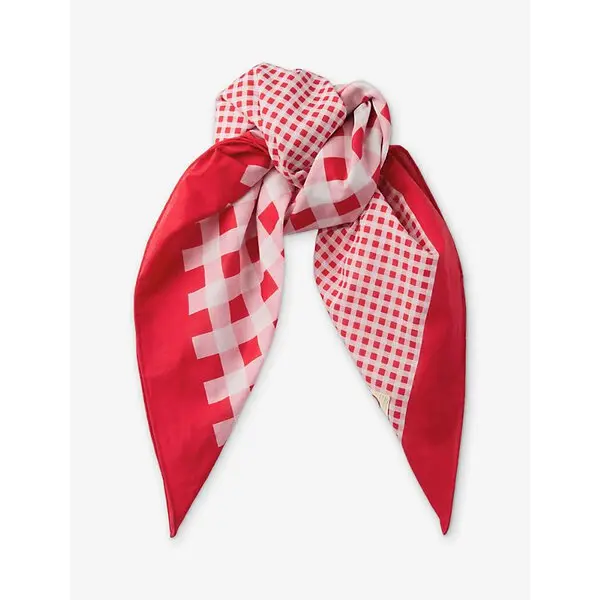 JIMMY CHOO Sula Gingham Mixed Print Cotton Bandana - A400 Ruby Red Mix