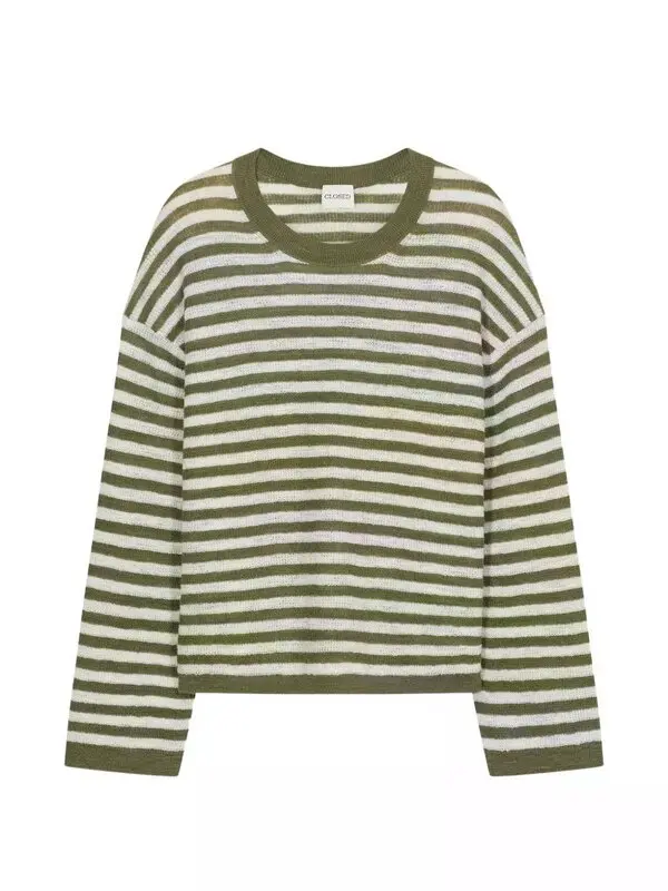 Closed Striped Crew-neck Sweater - Green