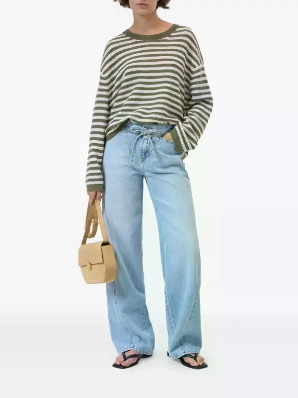 Closed Striped Crew-neck Sweater - Green