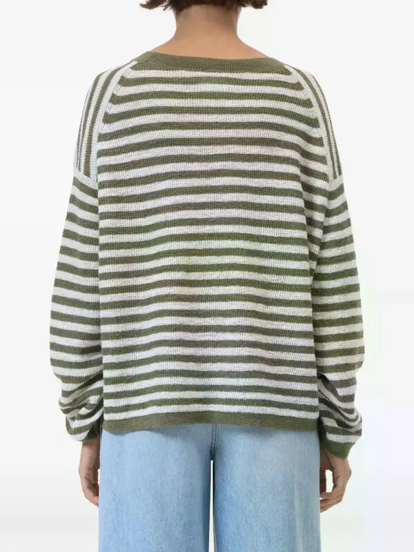 Closed Striped Crew-neck Sweater - Green