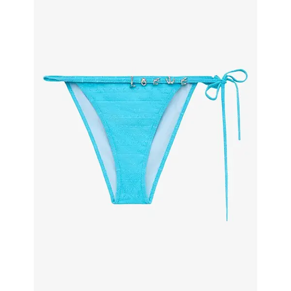 Loewe X Paula's Ibiza Embellished Floral Tanga Bikini Bottoms - Turquoise