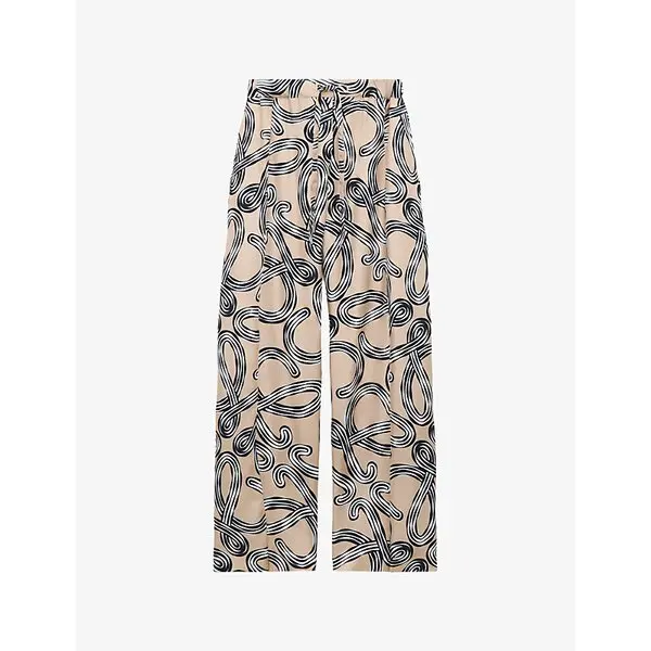 Loewe X Paula's Ibiza Anagram-print Wide-leg Silk Trousers - Beige/black