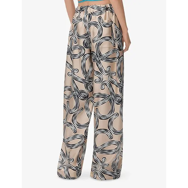 Loewe X Paula's Ibiza Anagram-print Wide-leg Silk Trousers - Beige/black
