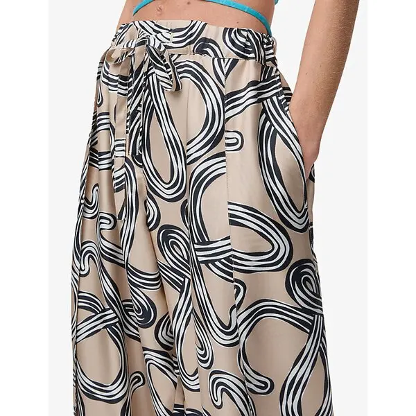 Loewe X Paula's Ibiza Anagram-print Wide-leg Silk Trousers - Beige/black