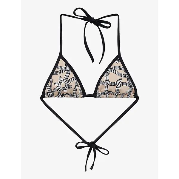 Loewe X Paula's Ibiza Anagram-print Triangle Bikini Top - Beige/black