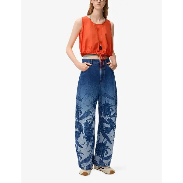 Loewe X Paula's Ibiza Scoop-neck Cropped Cotton Top