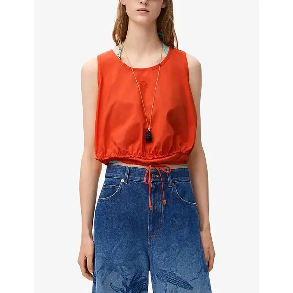 Loewe X Paula's Ibiza Scoop-neck Cropped Cotton Top