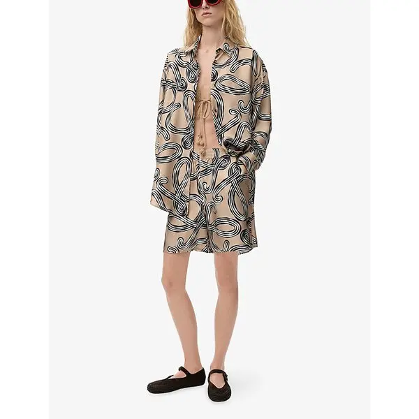 Loewe Anagram-print Silk-twill Shorts - Beige/black