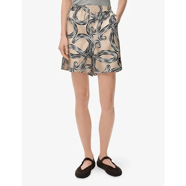 Loewe Anagram-print Silk-twill Shorts - Beige/black