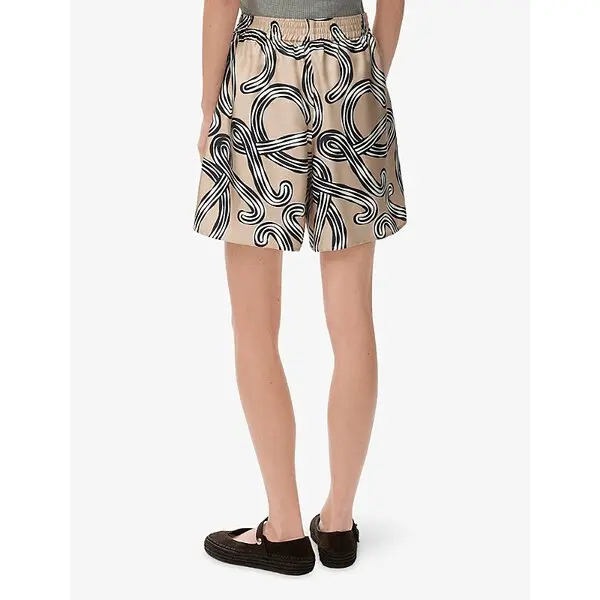 Loewe Anagram-print Silk-twill Shorts - Beige/black