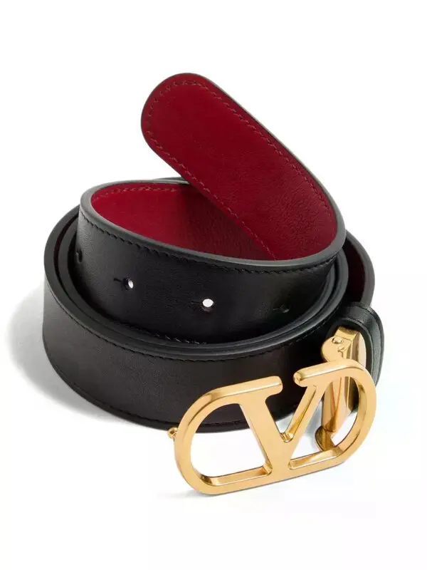 Valentino Garavani Vlogo Signature Reversible Shiny Calfskin Belt 30mm / 1.2 - Black