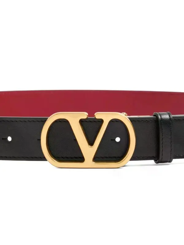 Valentino Garavani Vlogo Signature Reversible Shiny Calfskin Belt 30mm / 1.2 - Black
