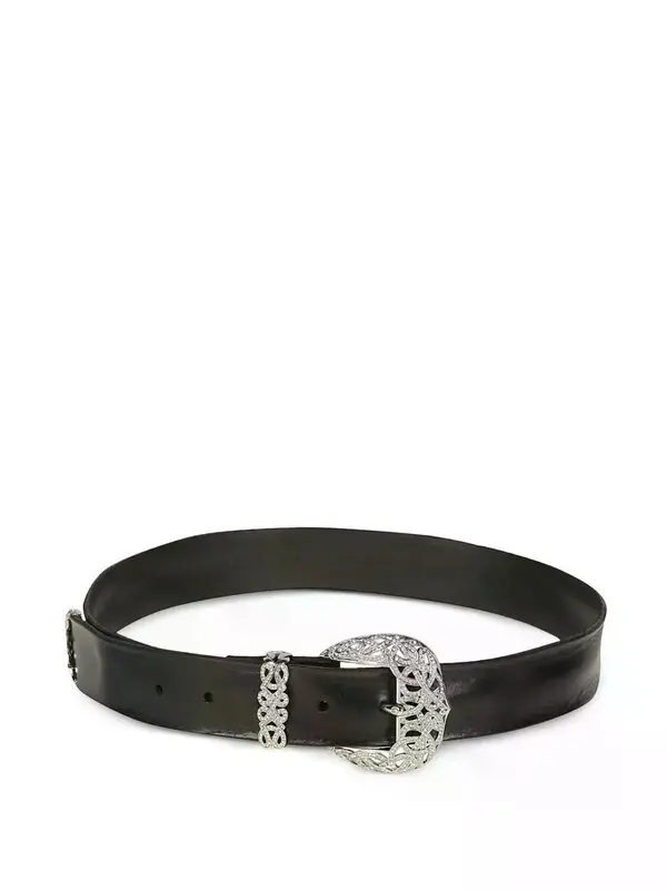 ORTIGNI Crystal-embellished Leather Belt - Black