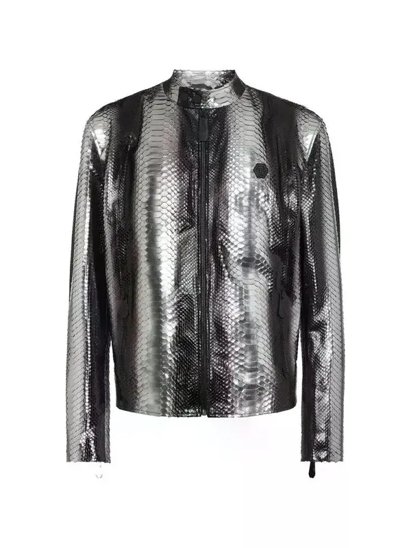 Philipp Plein Python-skin Biker Jacket - Silver