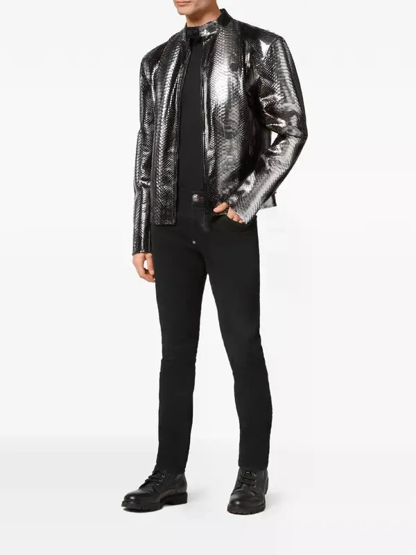 Philipp Plein Python-skin Biker Jacket - Silver