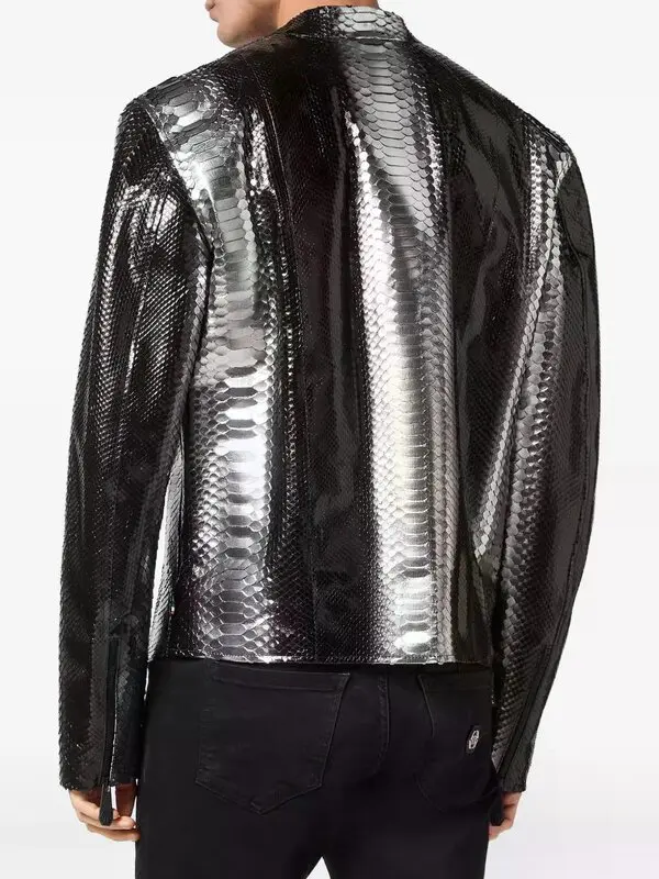 Philipp Plein Python-skin Biker Jacket - Silver