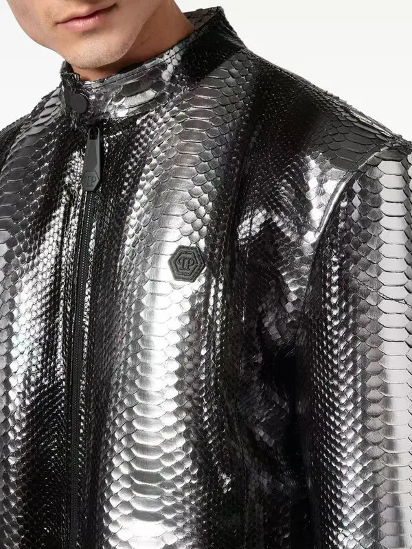 Philipp Plein Python-skin Biker Jacket - Silver