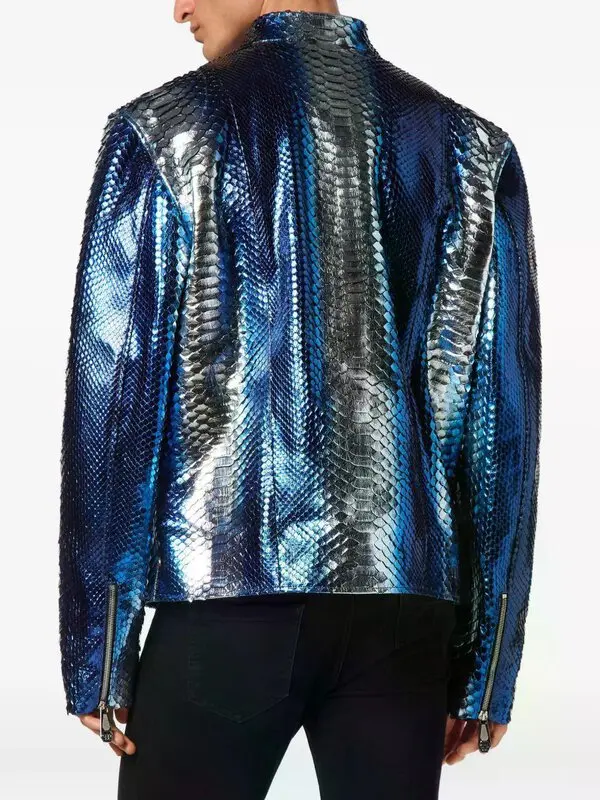 Philipp Plein Python-leather Biker Jacket - Blue