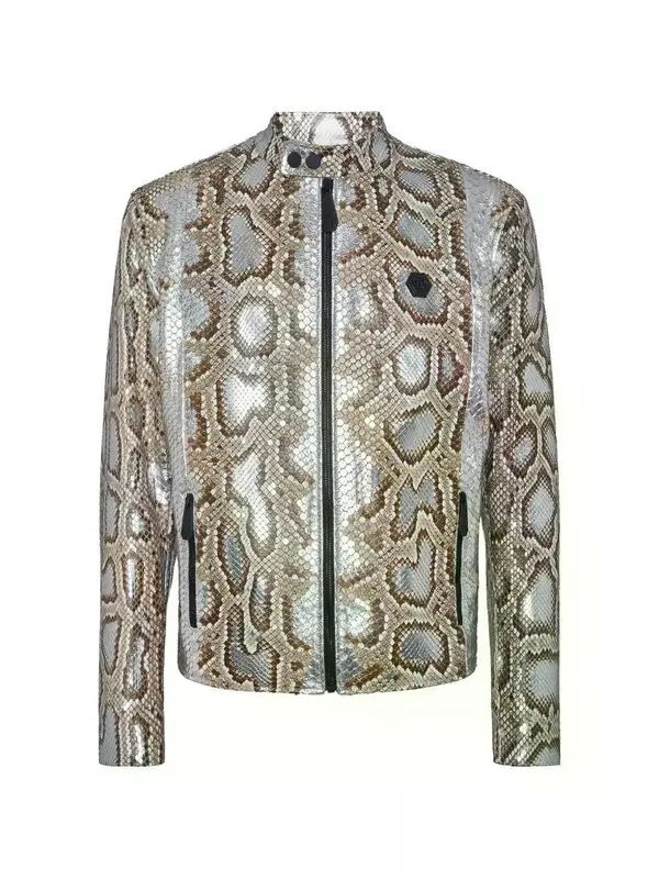 Philipp Plein Python Leather Bomber Jacket - Silver