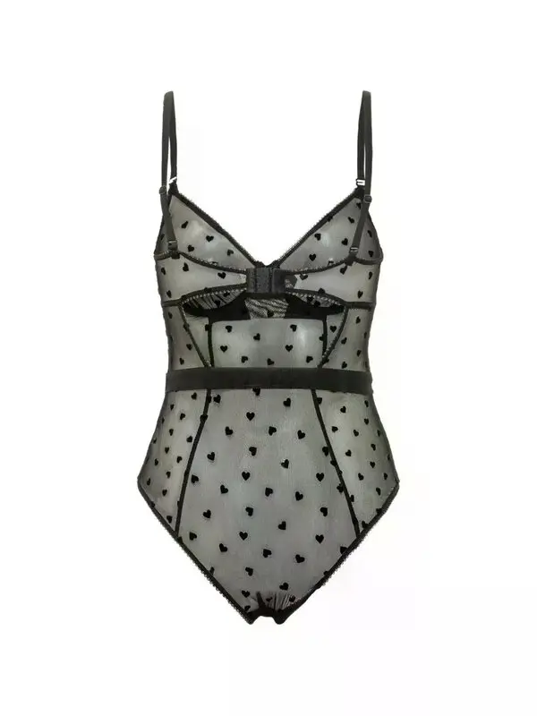 Fiorucci Flocked-hearts Mesh Bodysuit