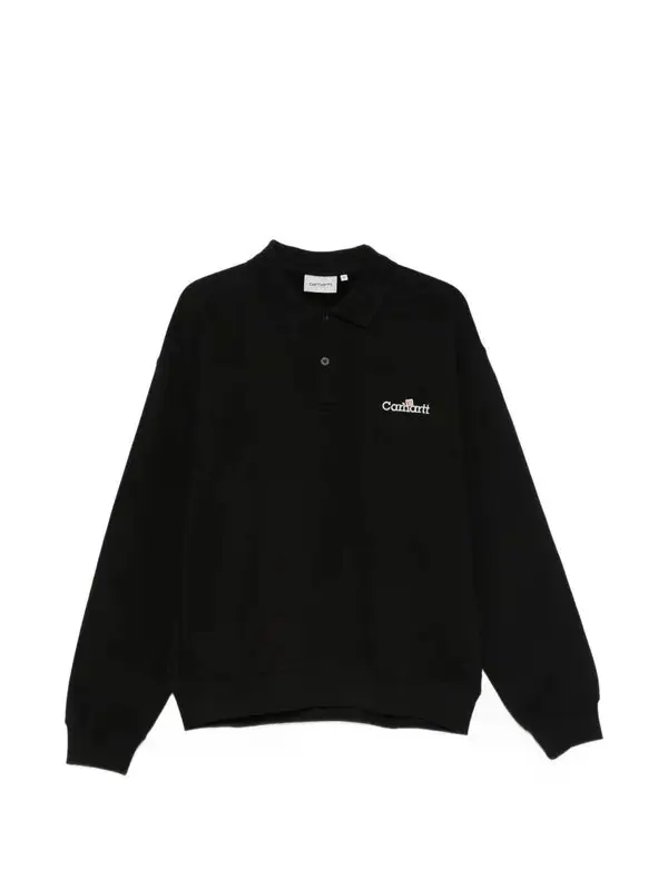 Carhartt Work In Progress Wip Label Logo-embroidered Long-sleeve Polo Shirt - Black