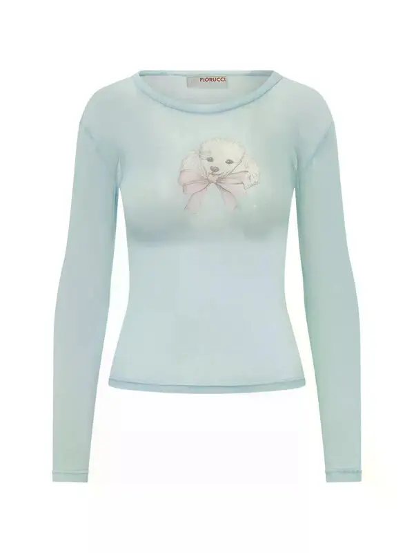 Fiorucci Poodle-printed Tulle Long-sleeved T-shirt - Blue