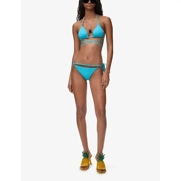 Loewe X Paula's Ibiza Embellished Tanga Bikini Bottoms - Turquoise