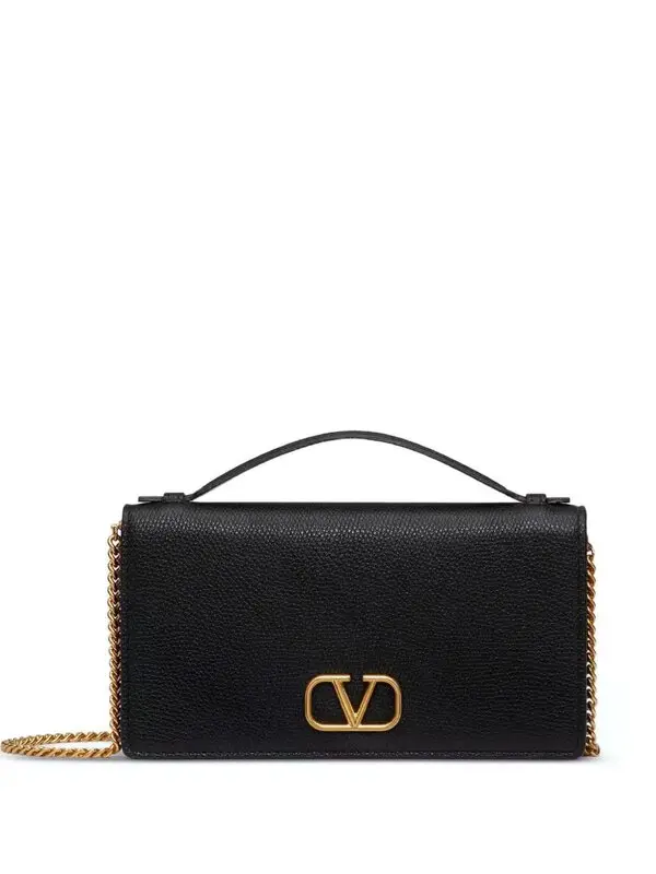 Valentino Garavani Vlogo Signature Grainy Calfskin Wallet With Chain - Black
