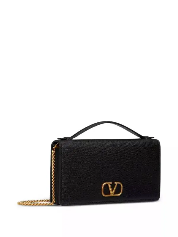 Valentino Garavani Vlogo Signature Grainy Calfskin Wallet With Chain - Black