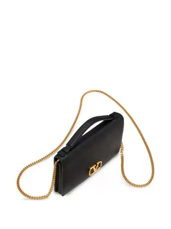 Valentino Garavani Vlogo Signature Grainy Calfskin Wallet With Chain - Black