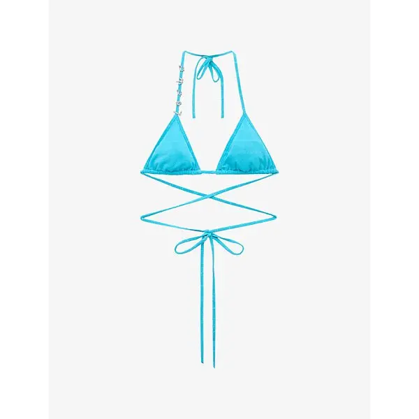 Loewe X Paula's Ibiza Embellished Floral Triangle Bikini Top - Turquoise