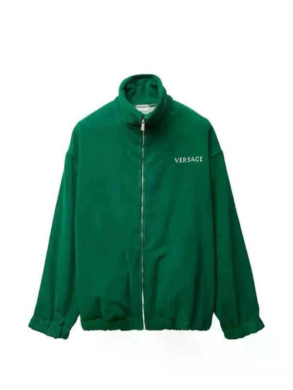 Versace Cotton-terry Jacquard Zip-up Sweatshirt - Green