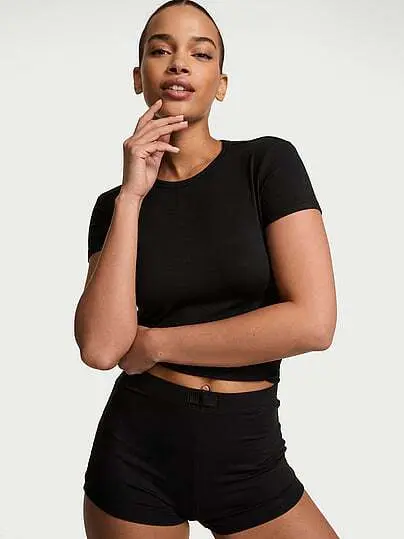 Victoria's Secret Modal Ribbed Tee & Shortie Set - Black