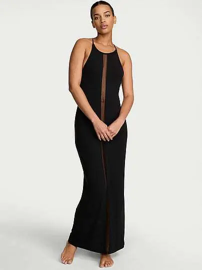 Victoria's Secret Very Sexy Sheer Reveal Modal High-neck Maxi Slip Dress - Black