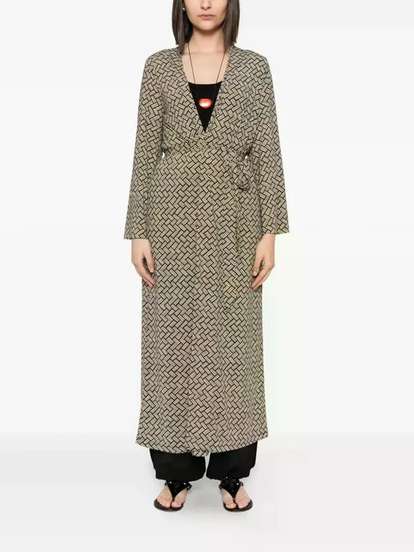SIYU Geometric-print Wrap Coat