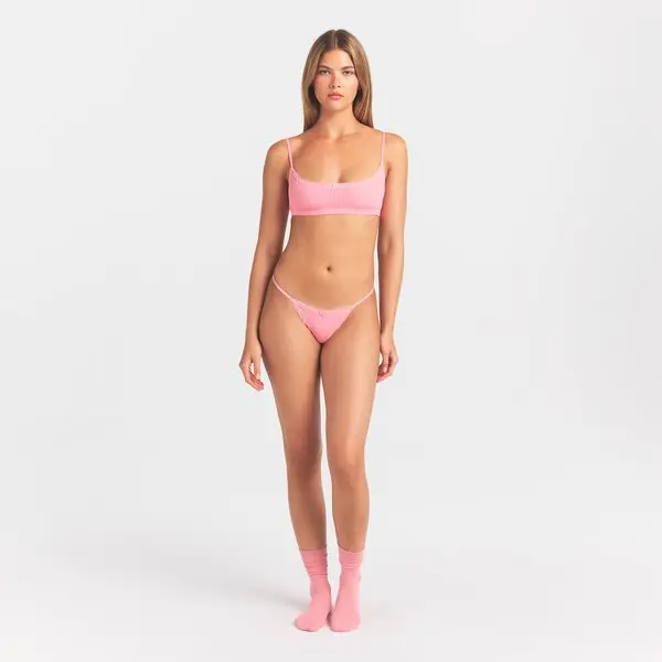 SKIMS Pointelle Scoop Bralette | Pink | | Lightweight Cotton - Melon Tonal