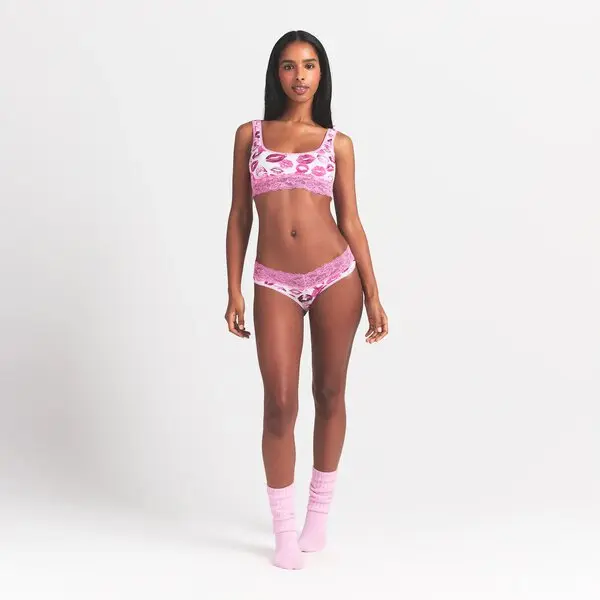 SKIMS Wide Lace Brief | Pink | Small | Lightweight Cotton - Pink Allover Lipstick