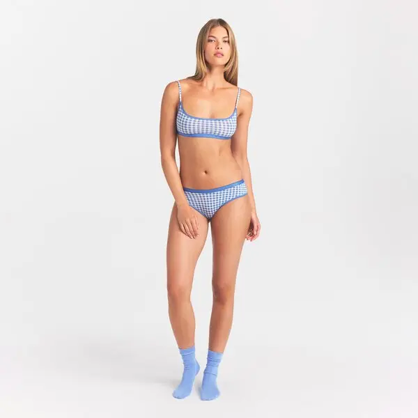 SKIMS Logo Picot Hipster | Blue | | Lightweight Cotton - Arctic Gingham