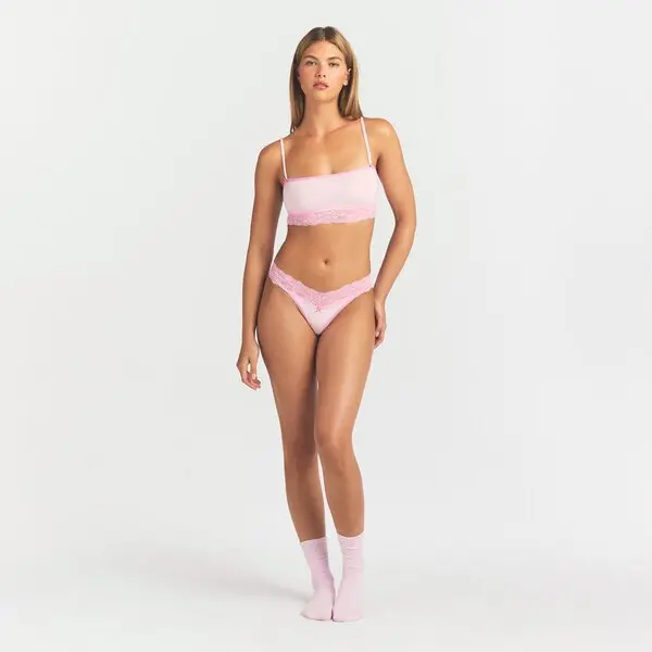 SKIMS Straight Neck Bralette | Pink | | Lightweight Cotton - Cherry Blossom Tonal