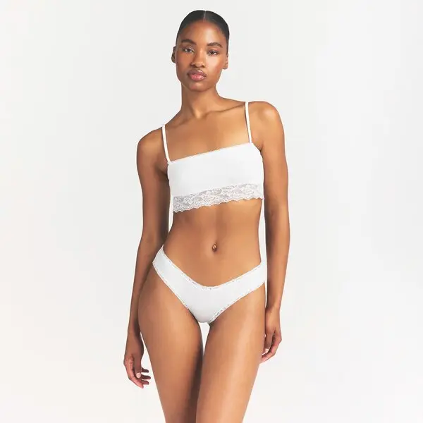 SKIMS Straight Neck Bralette | White | | Lightweight Cotton - Snow