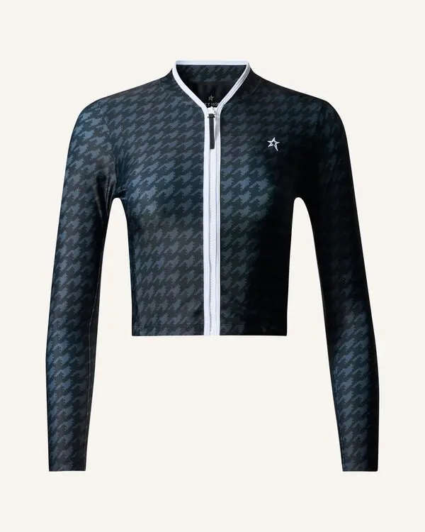 Perfect Moment Long Sleeve Houndstooth Rash Guard Top - Black-houndstooth