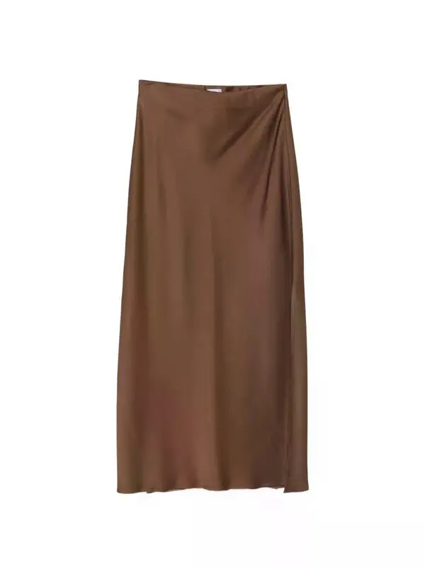 Brunello Cucinelli Satin-finish Slit Maxi Skirt - Brown