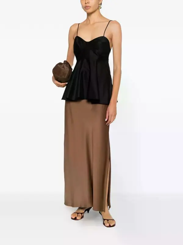 Brunello Cucinelli Satin-finish Slit Maxi Skirt - Brown