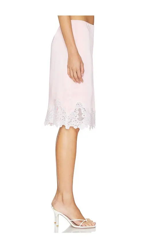 Tularosa Claire Satin Lace Trim Midi Skirt