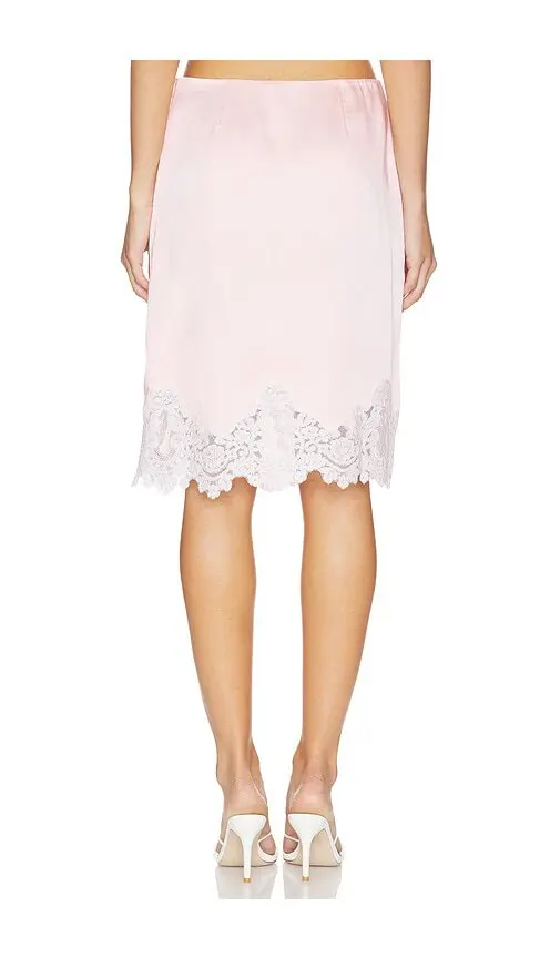 Tularosa Claire Satin Lace Trim Midi Skirt
