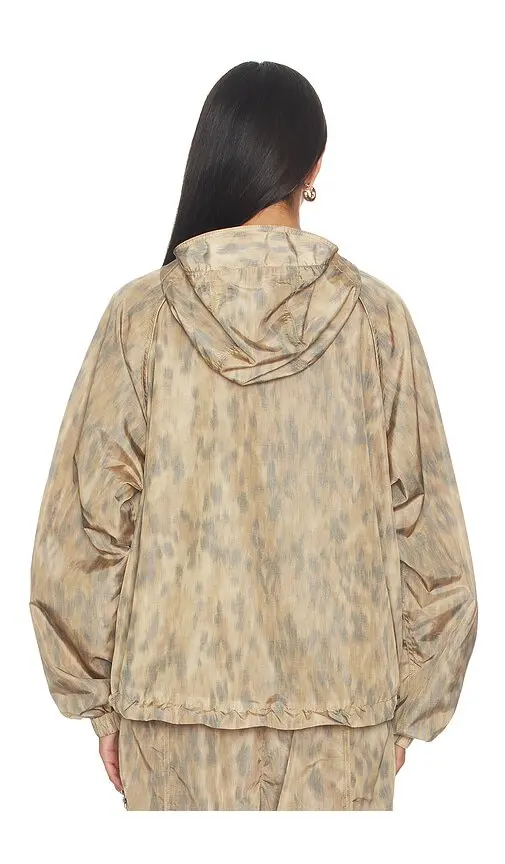 GANNI Printed Flyweight Nylon Hooded Jacket - Beige